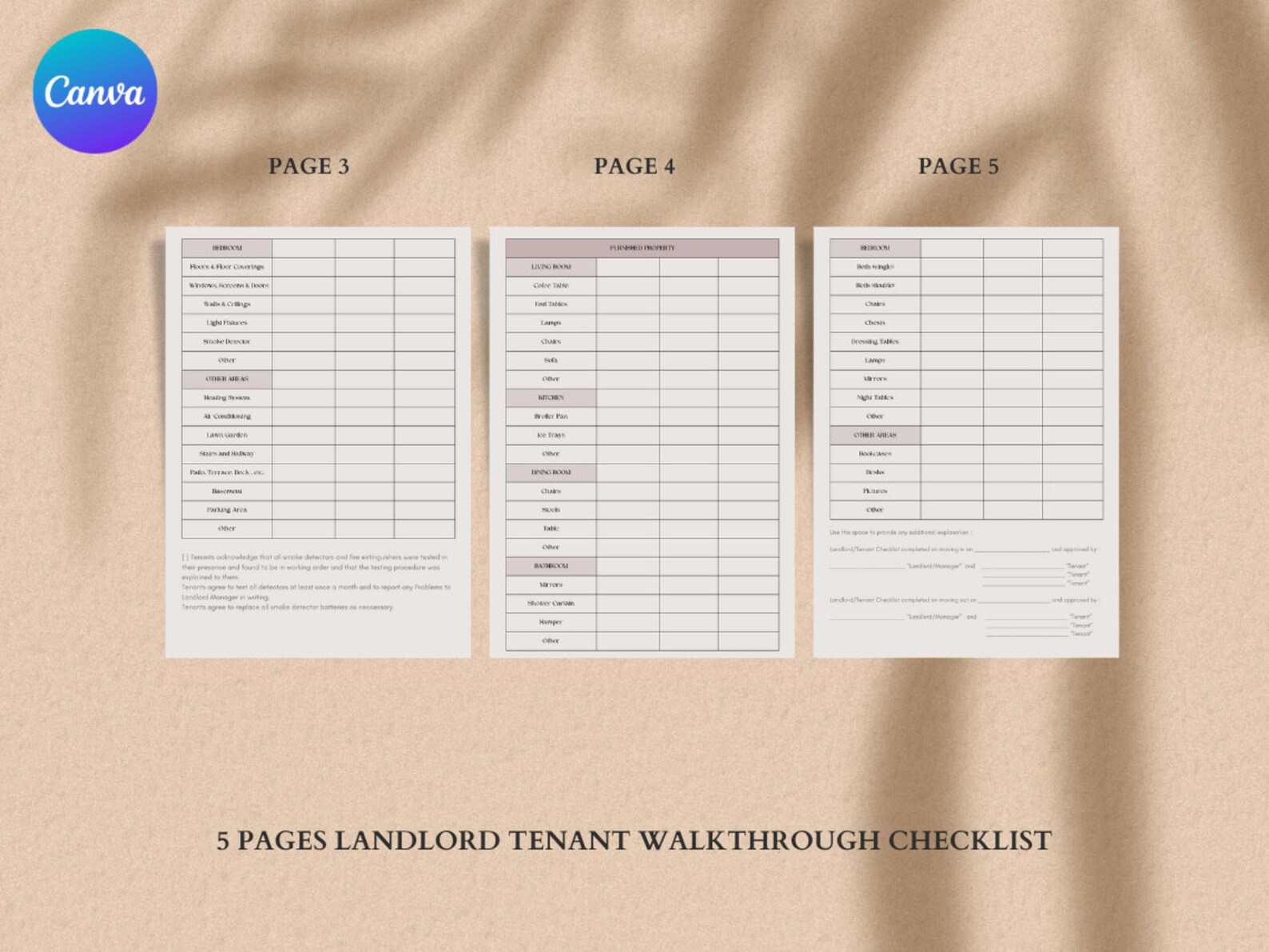 Landlord Tenant Walkthrough Checklist: Editable Rental Inspection Form ...