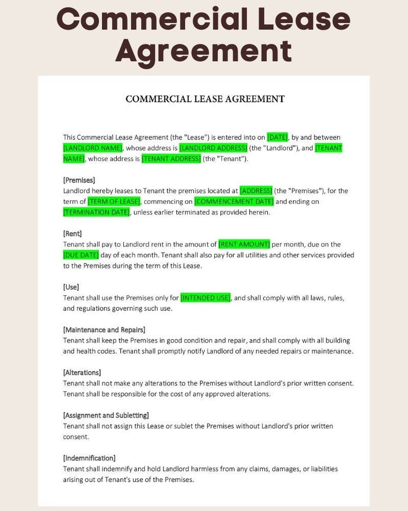 Professional Commercial Lease Agreement | Instant Download - Etsy