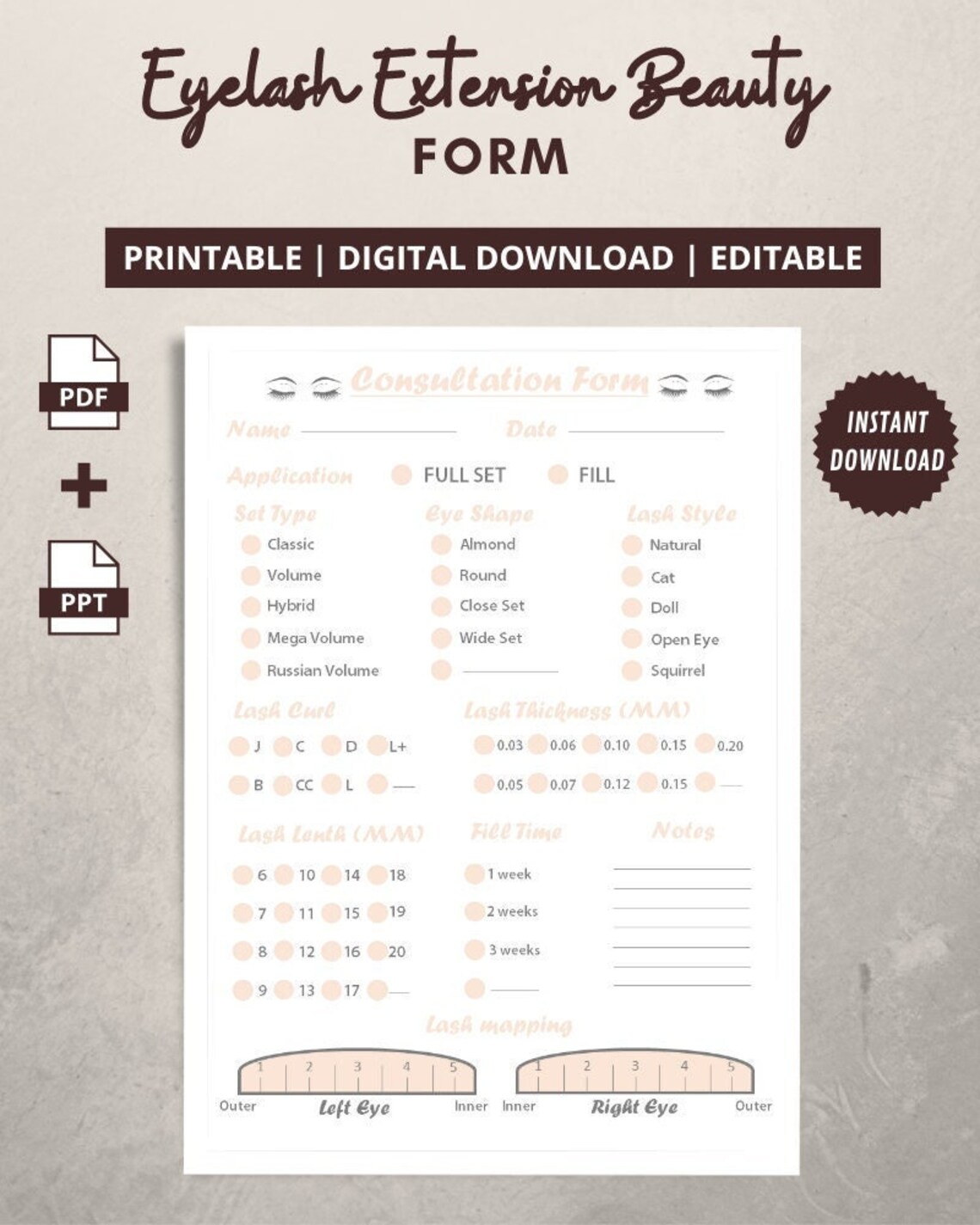Eyelash Extension Beauty Form | Printable and Editable Form | PDF + PPT ...