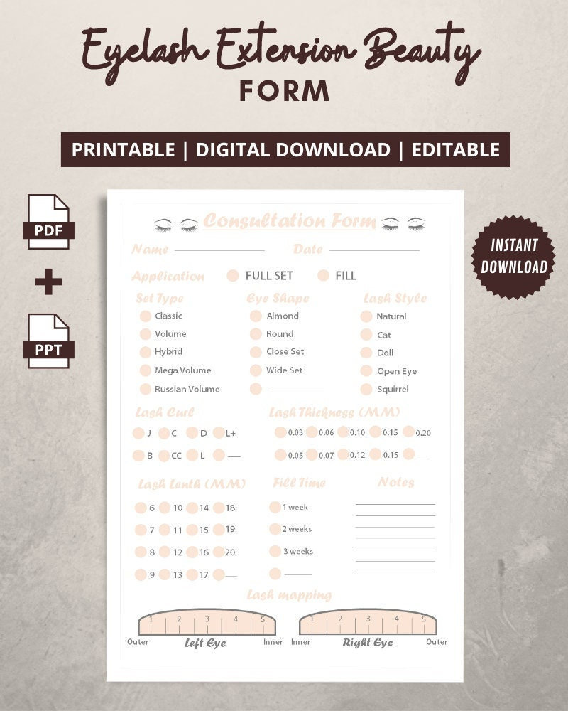 Eyelash Extension Beauty Form | Printable and Editable Form | PDF + PPT ...