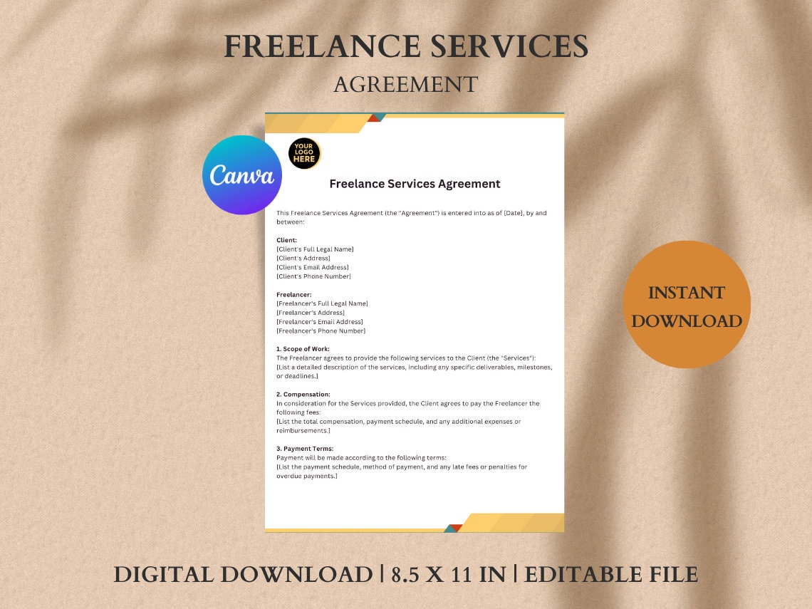 Editable Freelance Contract Template: 2-page Service Agreement (canva ...
