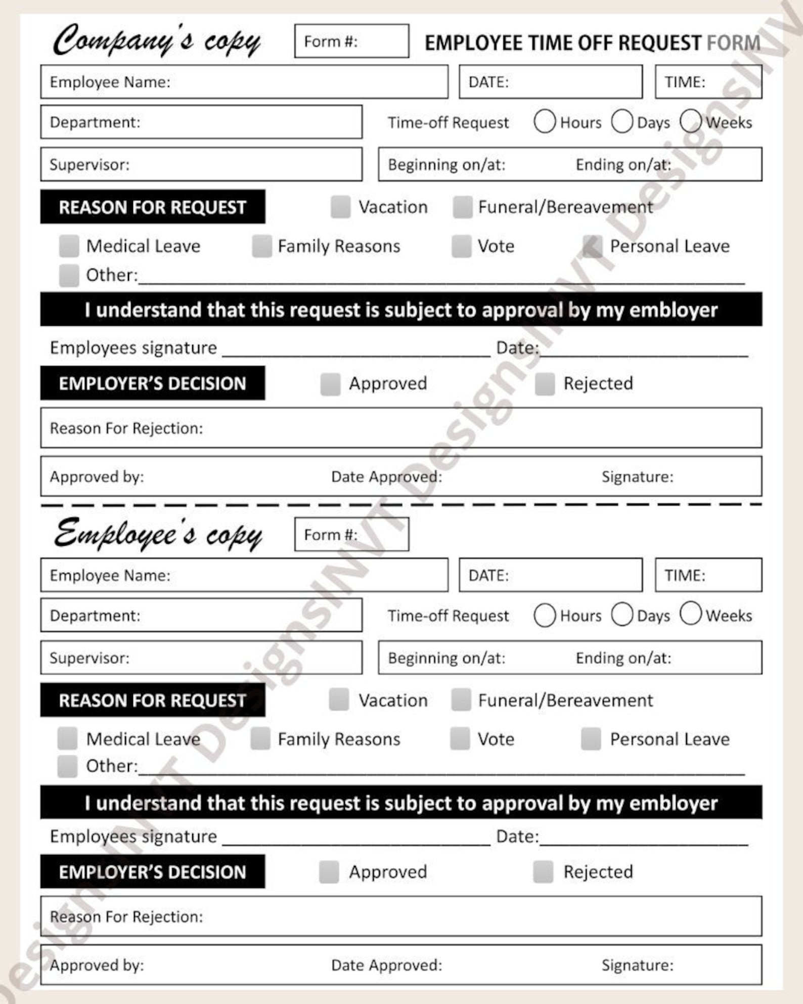 Employee Time-off Request Form | Time-off and Day off Request Sheet ...