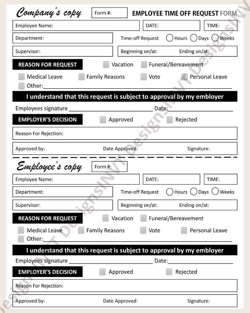 Employee Time-off Request Form | Time-off and Day off Request Sheet ...