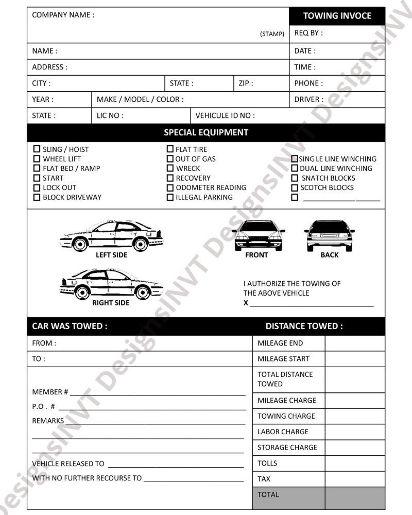 Towing Service Receipt Template: Editable Invoice (PPT & PDF) - Etsy