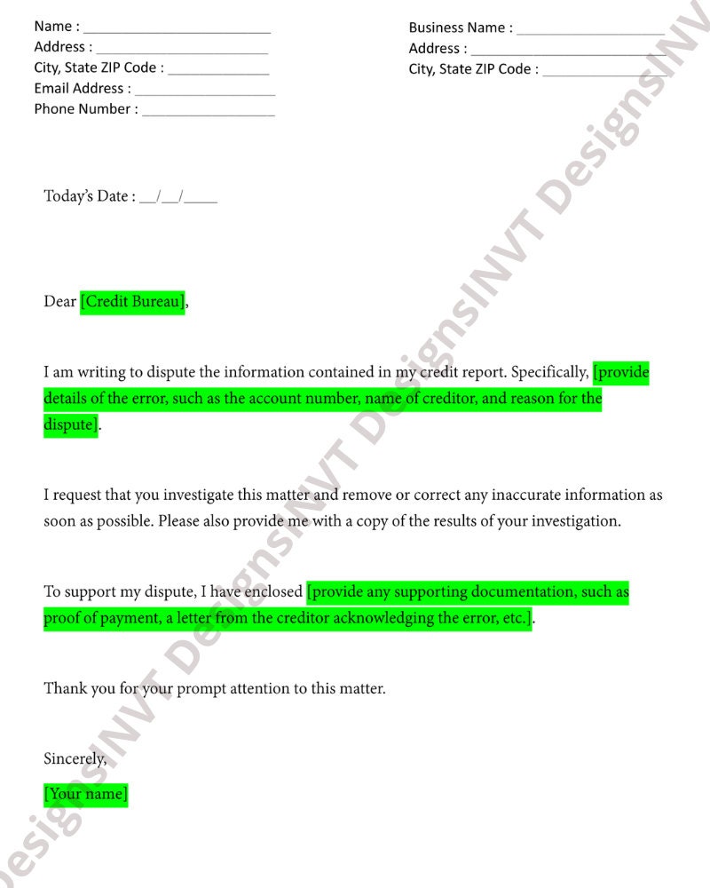 Professional Credit Report Dispute Letter Template | Editable MS WORD ...