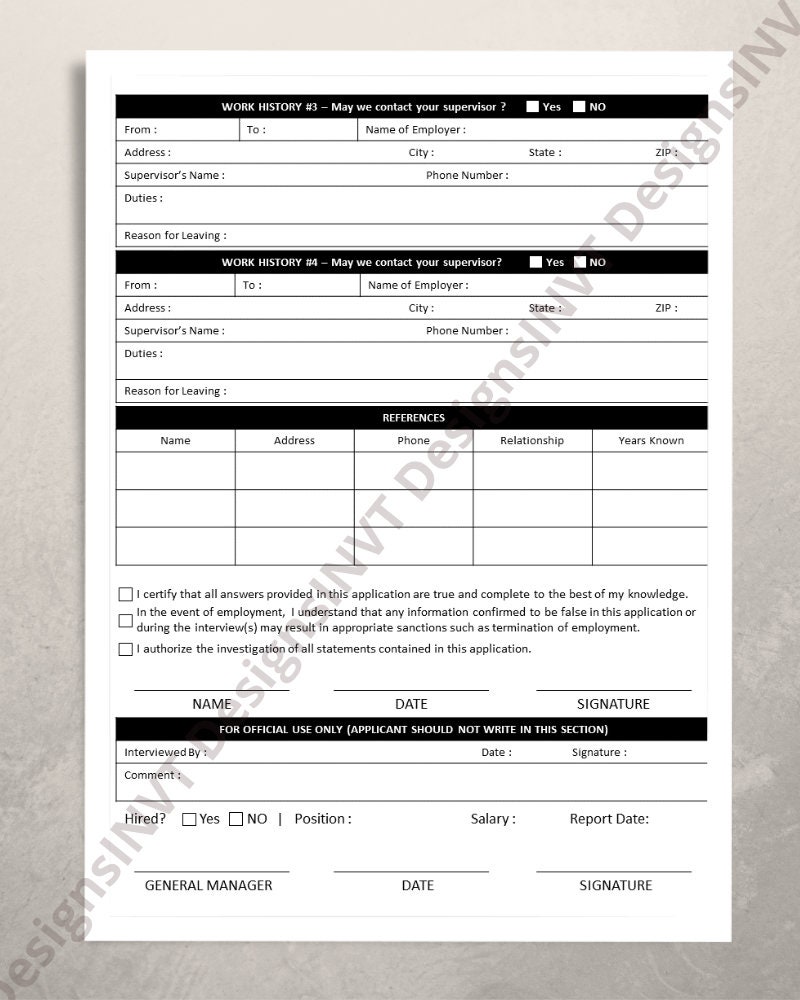 Editable Employment Application Form: Printable & PPT Template (PDF) - Etsy