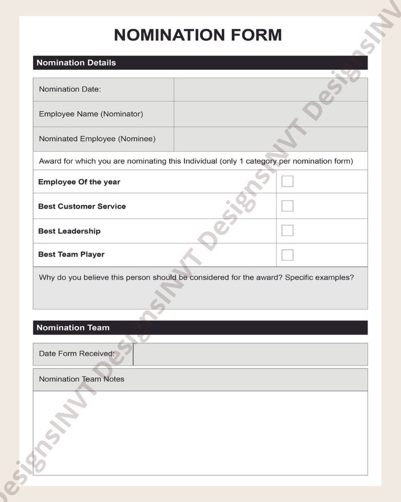 Employee Award Nomination Form | Printable Employee Nomination Form ... Employee Award Nomination Form | Printable Employee Nomination Form ...