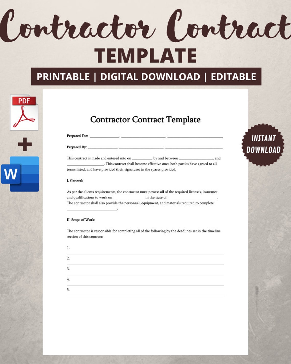 Editable Business Contract | Contractor Contract Template | Printibale ...