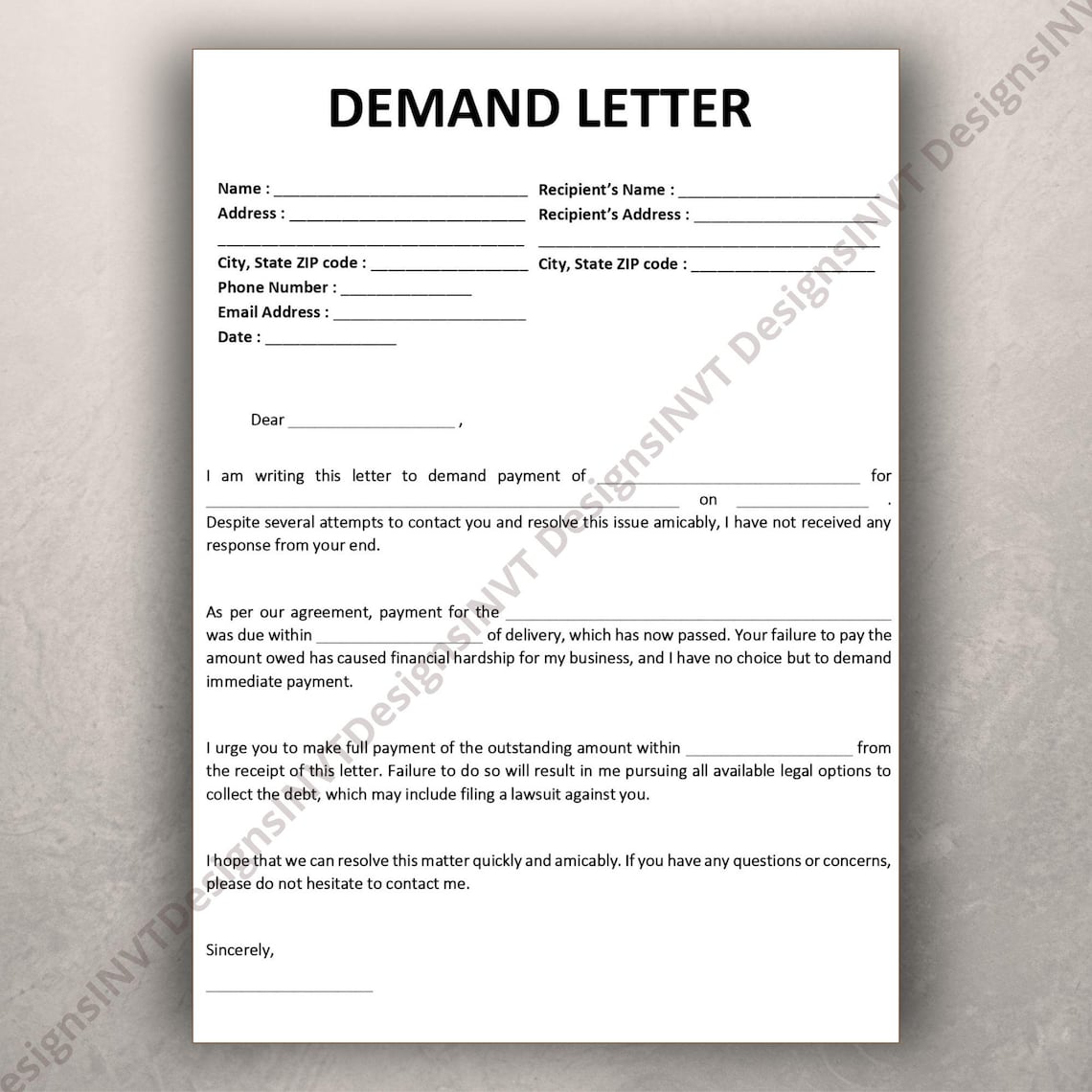 Editable Demand Letter Template - Etsy