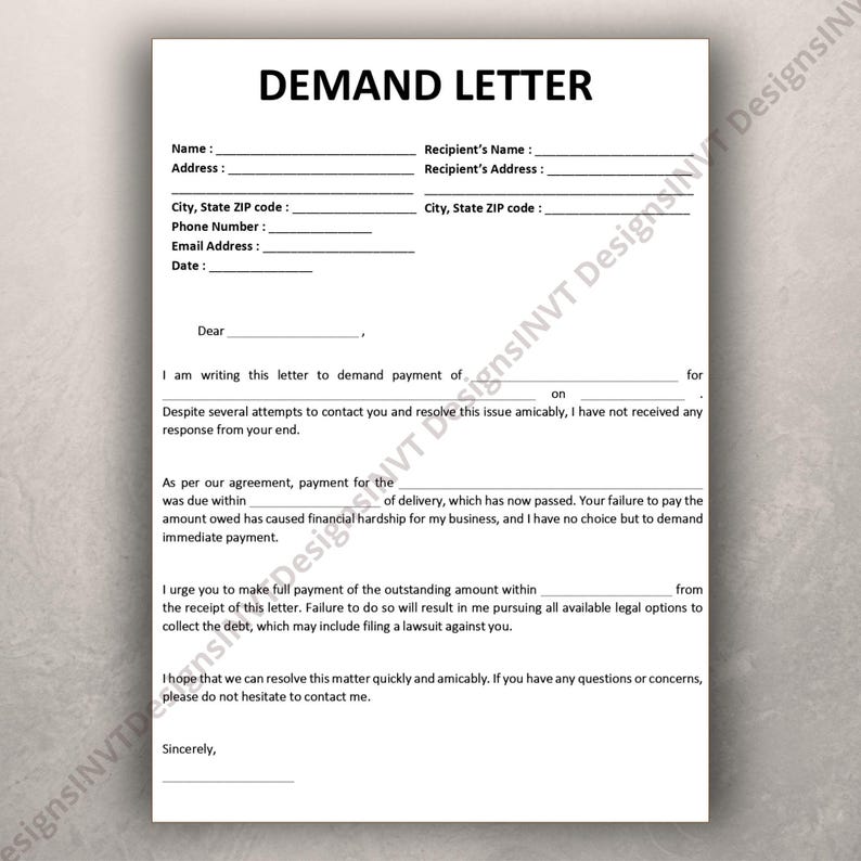 Editable Demand Letter Template - Etsy