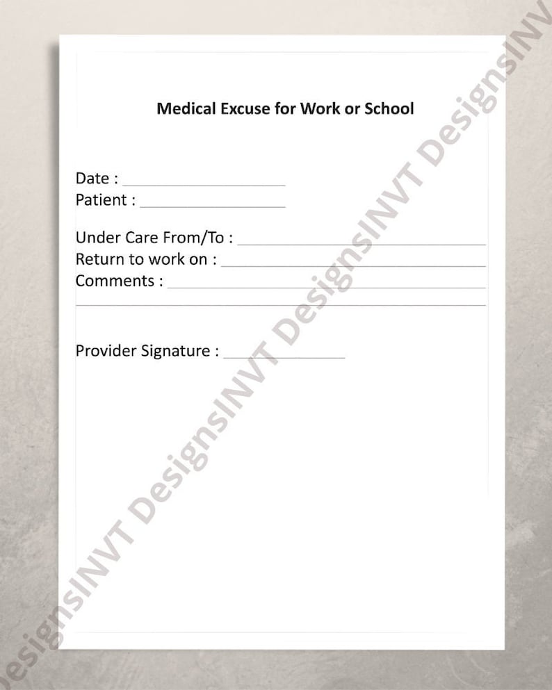 Medical Excuse for Work or School | School Excuse Absent | Work Excuse ...