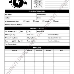 Electrical Estimate Form | Electrical Estimating Sheets | Printable Job ...