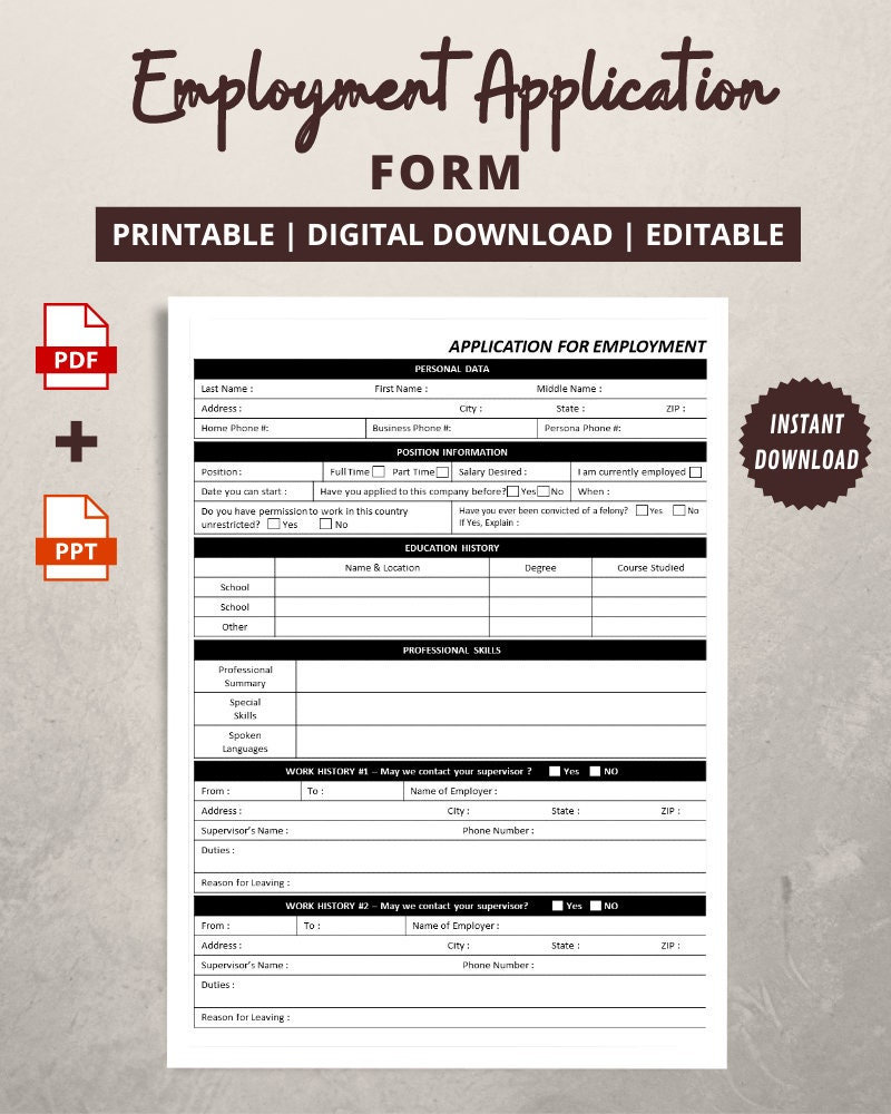 Application For Employment Template Pdf