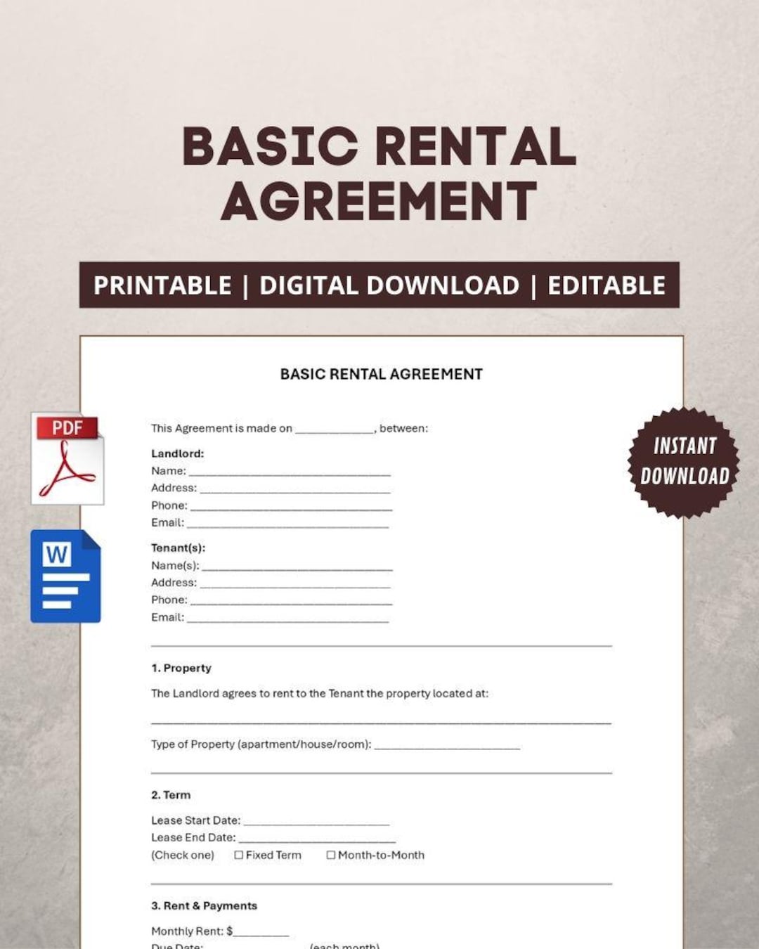 Basic Rental Agreement Template | Residential Lease Contract ...