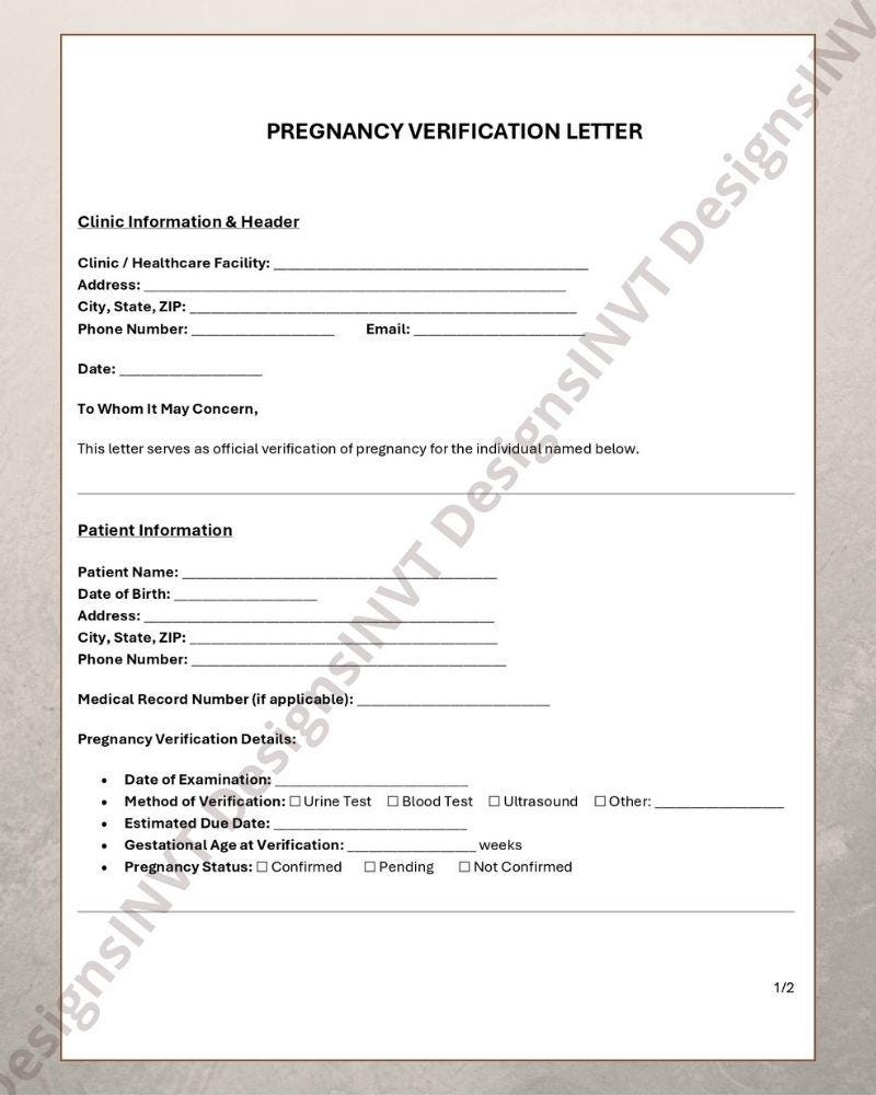 Pregnancy Verification Letter Template | Doctor Confirmation of ...