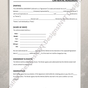 Car Rental Agreement | Vehicle Rental Agreement Form | Car Lease ...