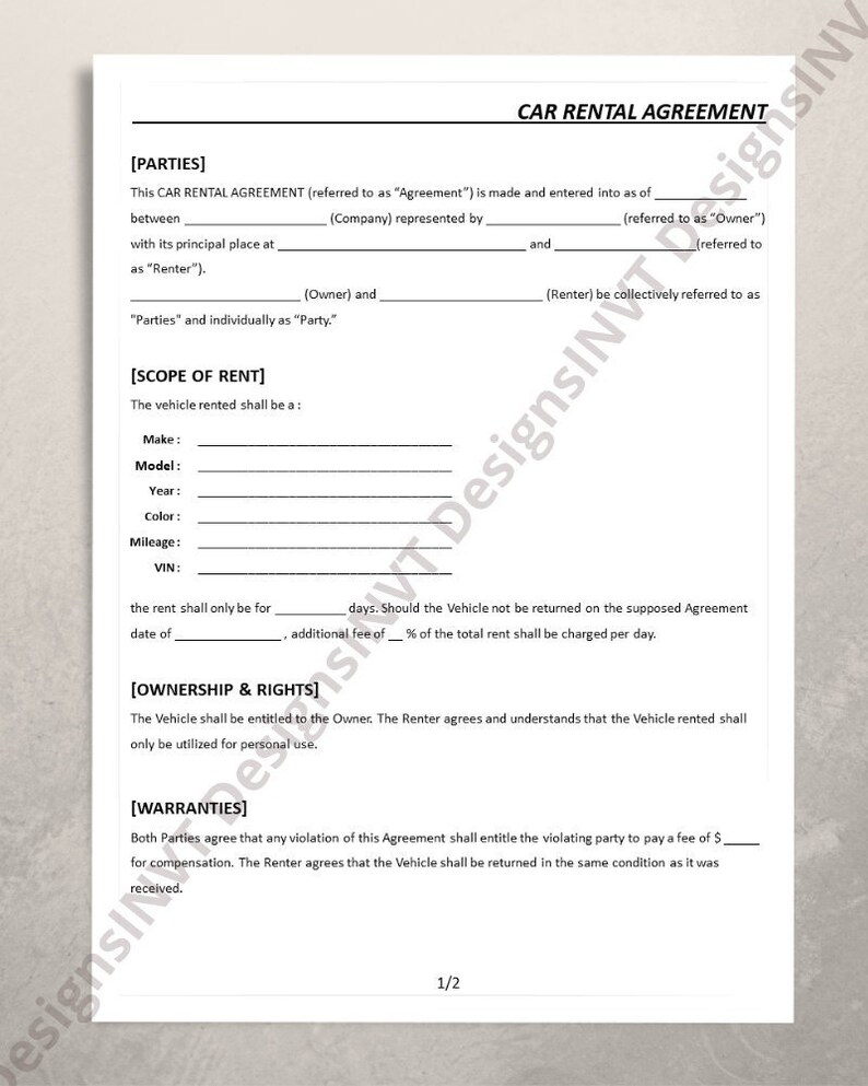 Car Rental Agreement | Vehicle Rental Agreement Form | Car Lease ...