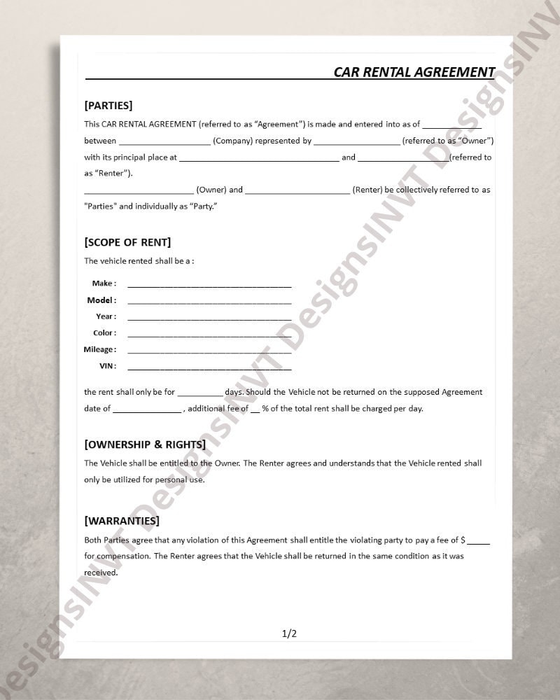 Car Rental Agreement | Vehicle Rental Agreement Form | Car Lease ...