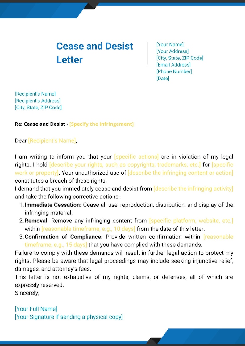 Editable Cease and Desist Template - Etsy