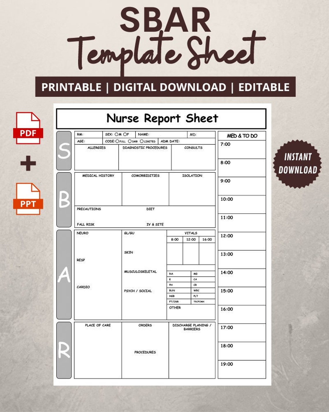 Editable SBAR Nurse Report Sheet - Etsy