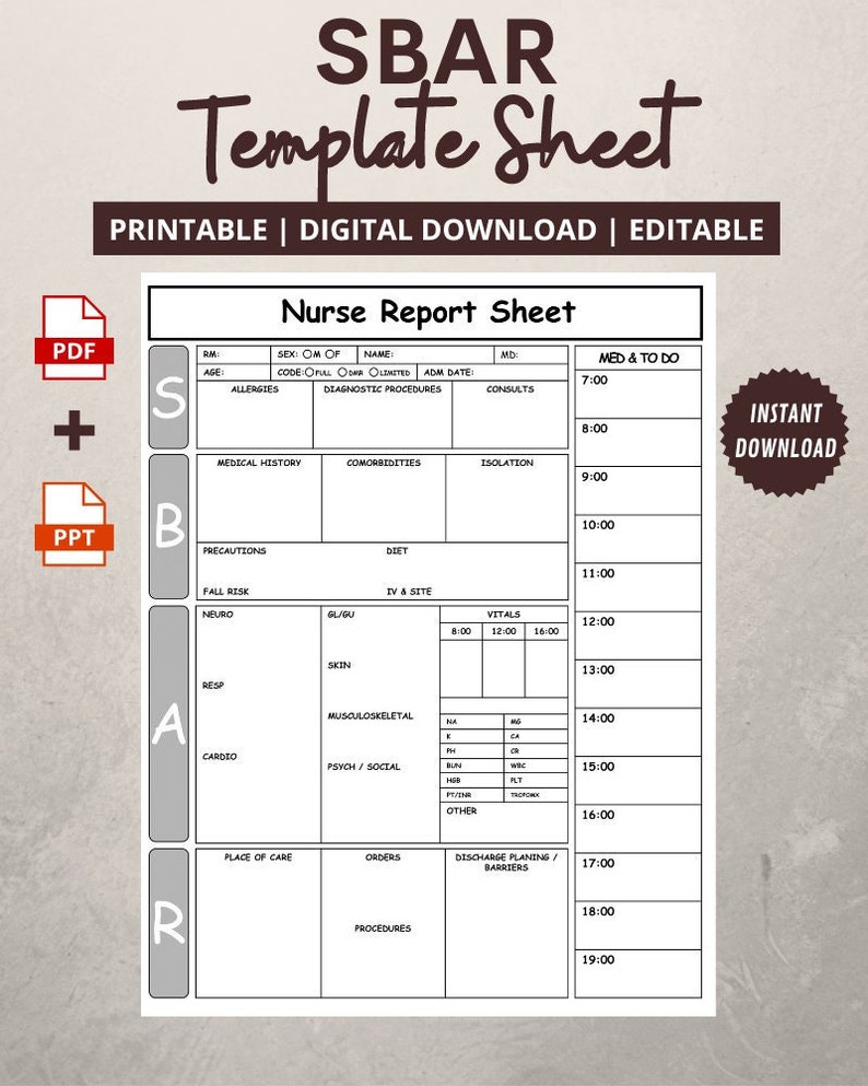 Editable SBAR Nurse Report Sheet - Etsy