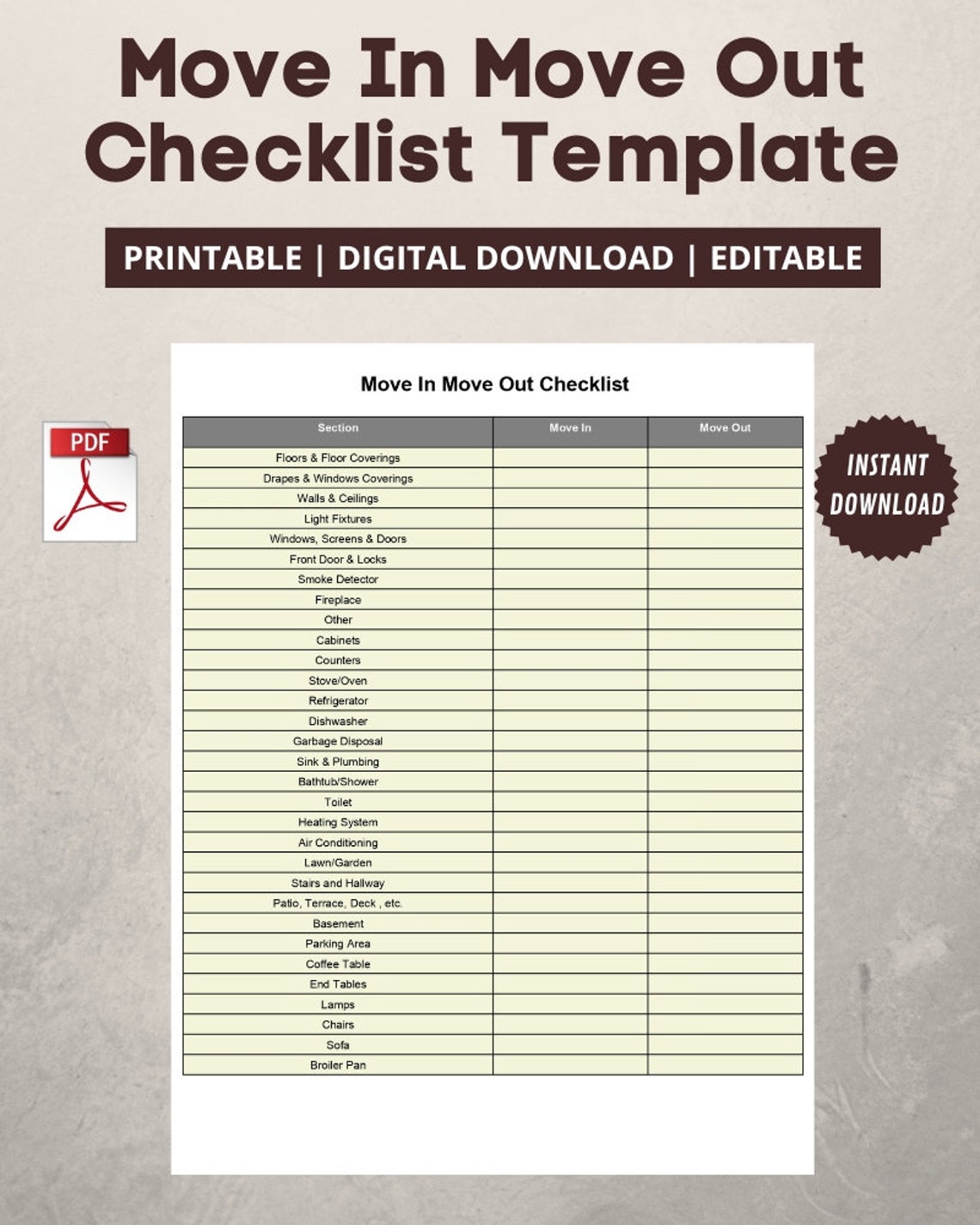 Editable Move in Move Out Checklist Template: Landlord Property Form - Etsy
