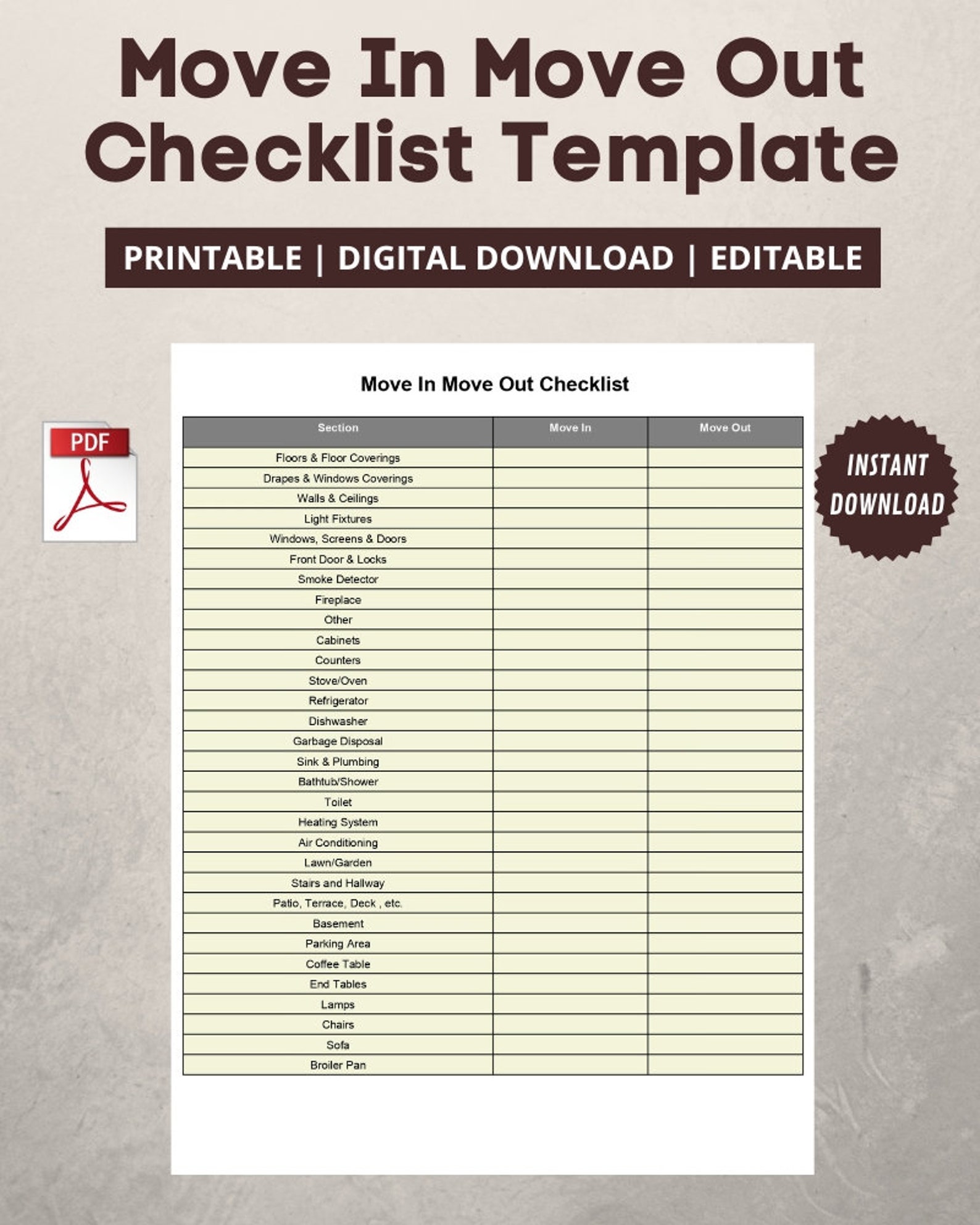 Editable Move in Move Out Checklist Template: Landlord Property Form - Etsy