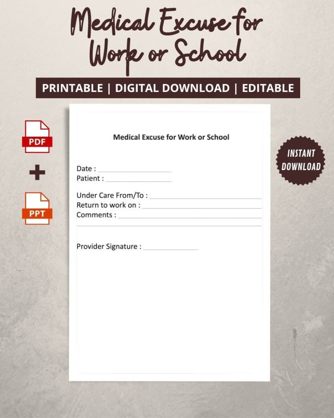 Medical Excuse for Work or School | School Excuse Absent | Work Excuse ...