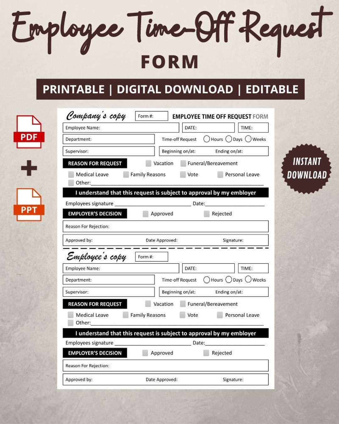 Employee Time-off Request Form | Time-off and Day off Request Sheet ...