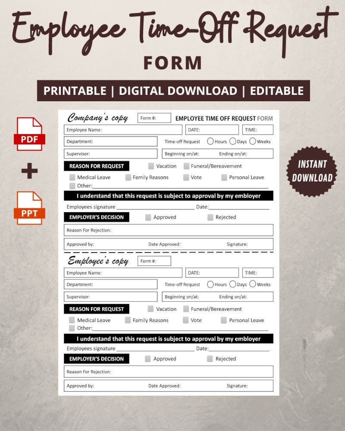 Employee Time-off Request Form | Time-off and Day off Request Sheet ...