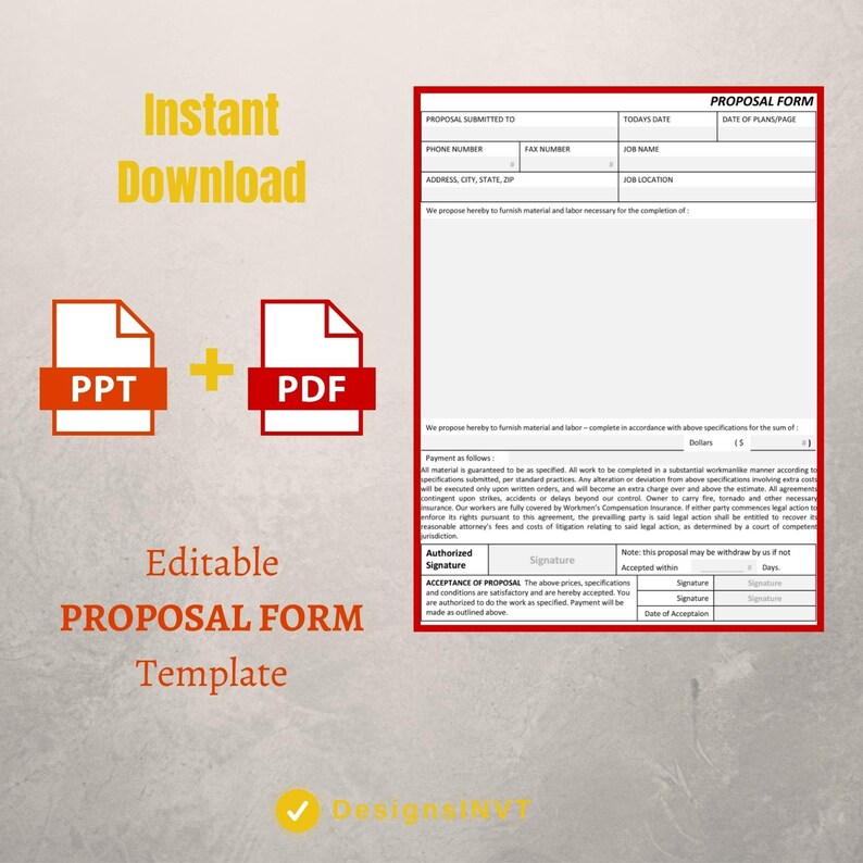 Contractor Proposal Form Template: Editable Business Forms (8.5 X 11 in ...