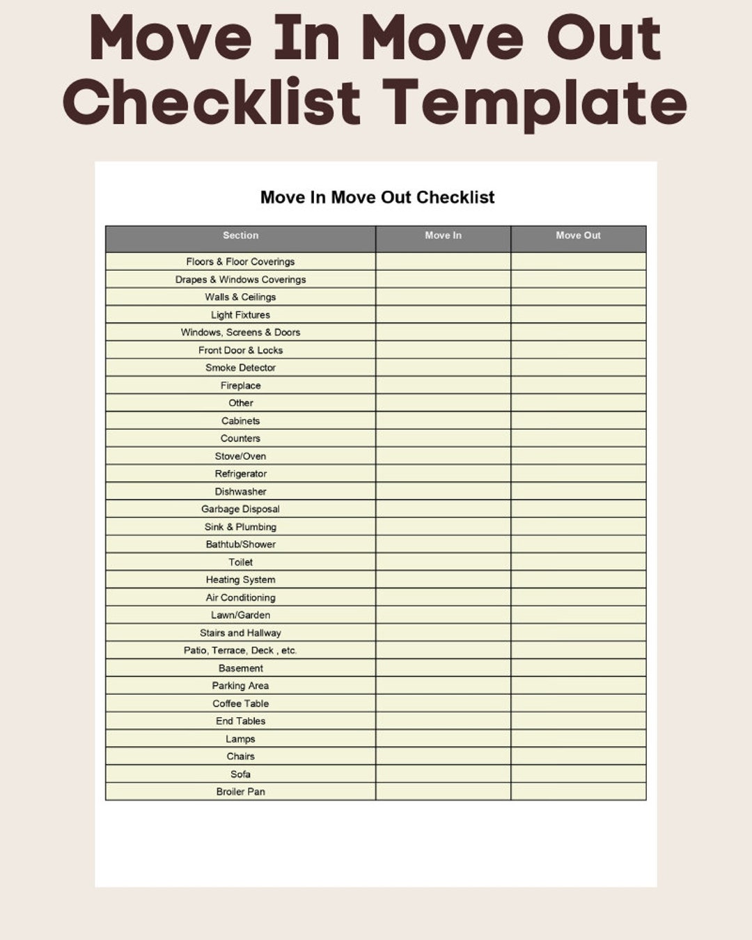 Editable Move in Move Out Checklist Template: Landlord Property Form - Etsy