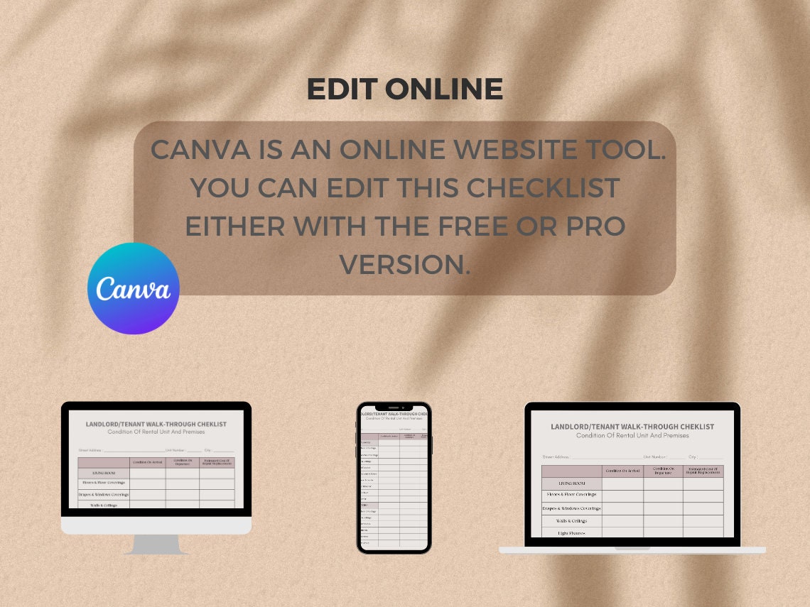 Landlord Tenant Walkthrough Checklist: Editable Rental Inspection Form ...