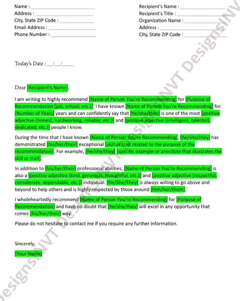 Professional Character Reference Letter | Editable MS WORD File - Etsy