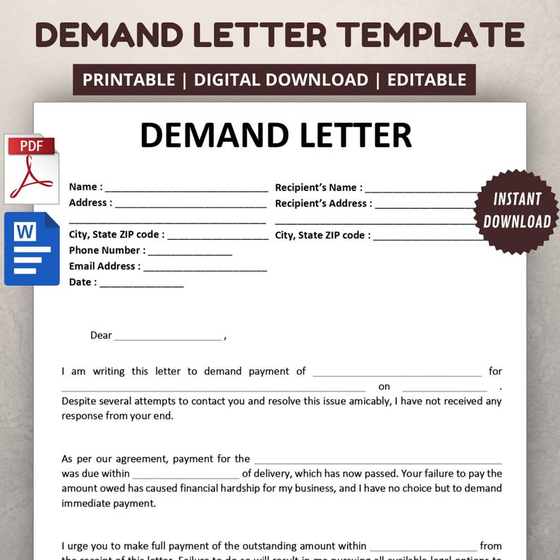 Editable Demand Letter Template - Etsy