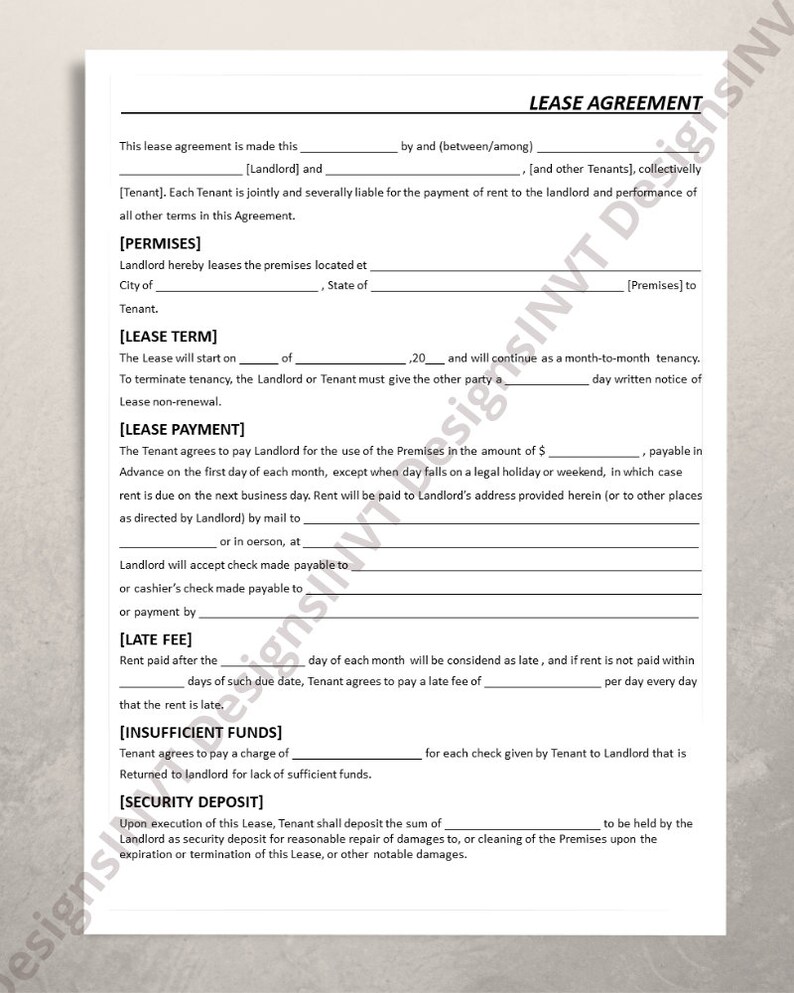 Editable Rental Lease Agreement Template: Landlord Tenant Form (digital ...