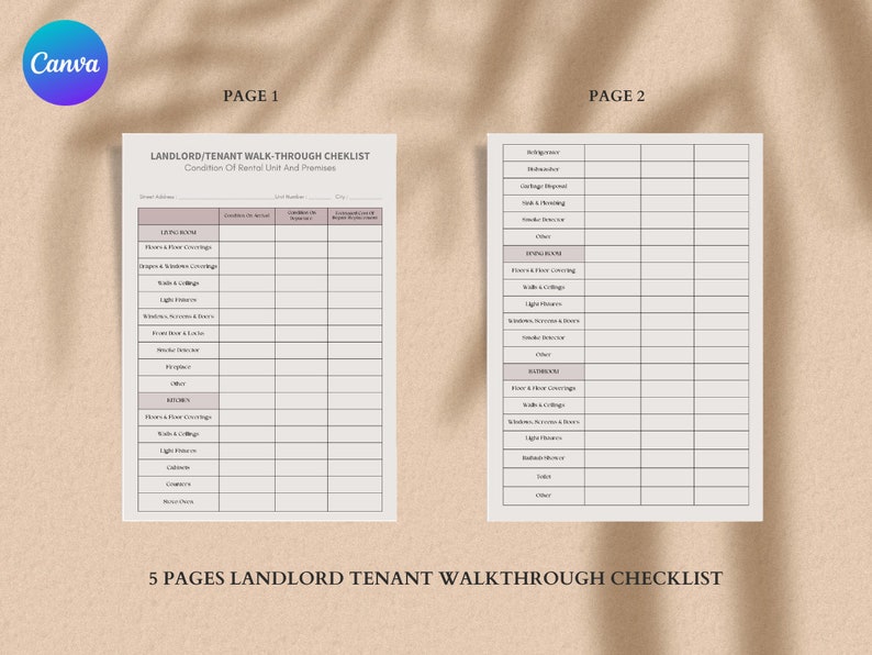 Landlord Tenant Walkthrough Checklist: Editable Rental Inspection Form ...