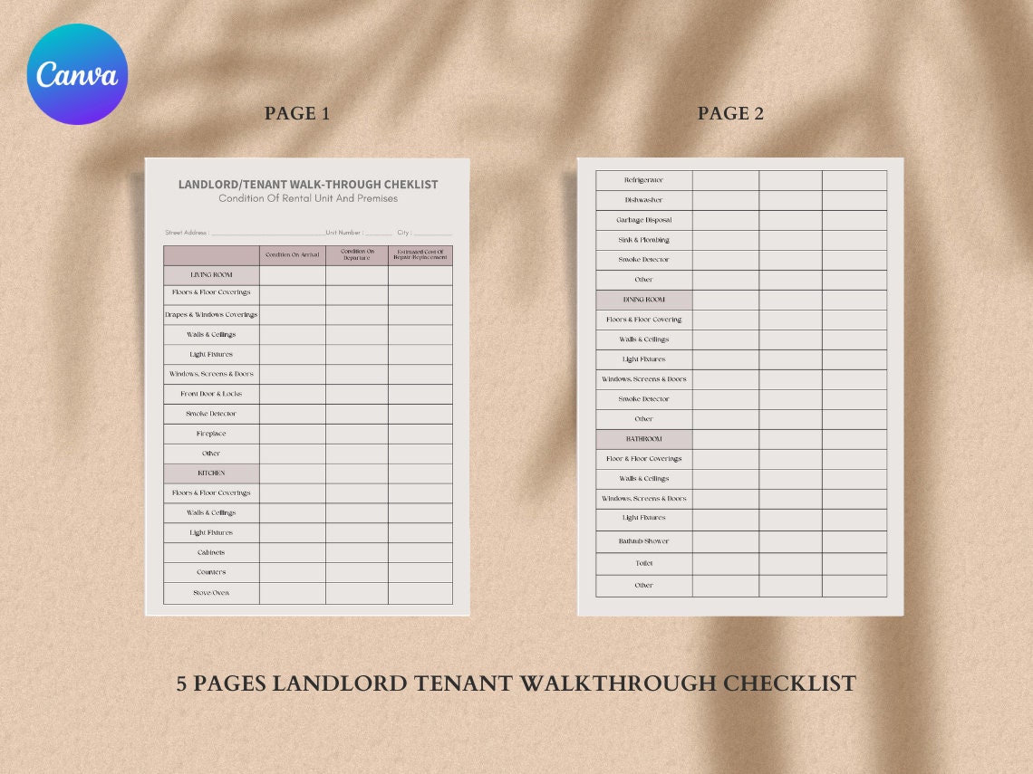 Landlord Tenant Walkthrough Checklist: Editable Rental Inspection Form ...
