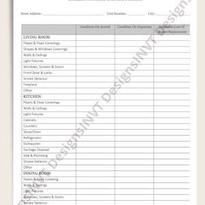 Landlord Tenant Walkthrough Checklist | Printable PDF File | Editable ...