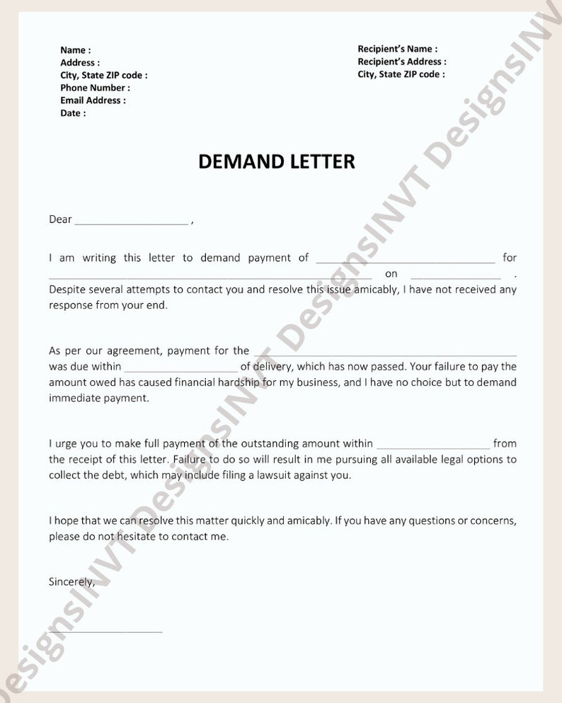 Editable Demand Letter Template - Etsy