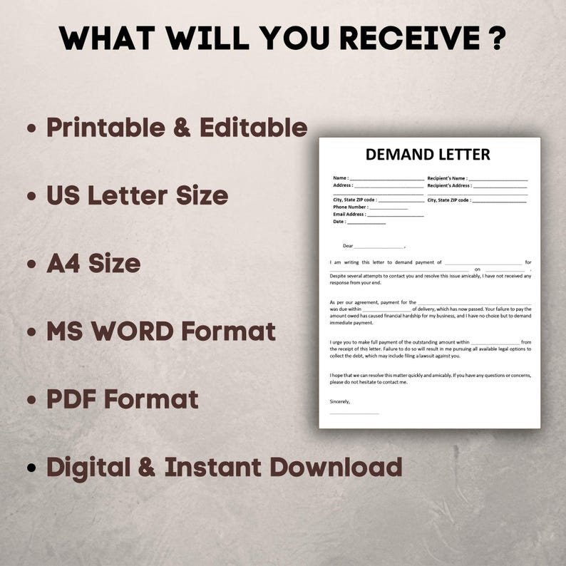Editable Demand Letter Template - Etsy