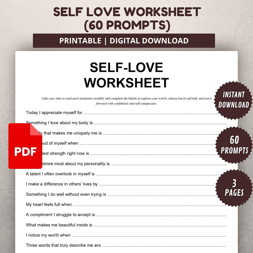 Self-love Worksheet Printable | Affirmations Fill-in PDF | Confidence ...