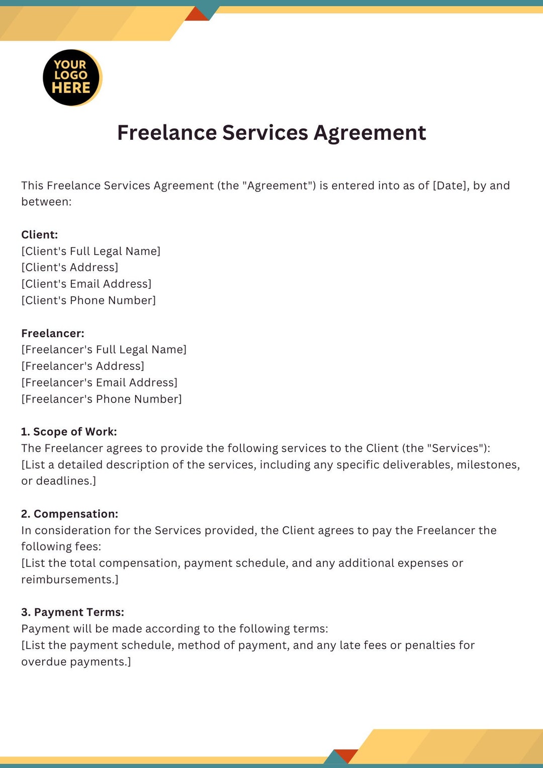 Editable Service Agreement | Freelance Contract Template | Freelancing ...