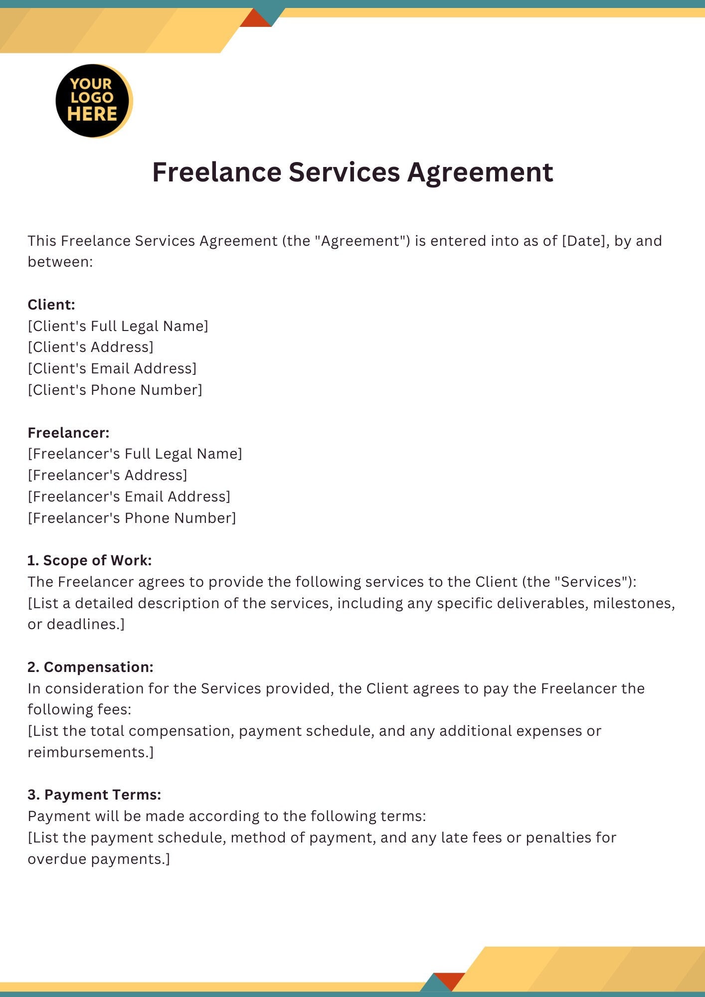 Editable Service Agreement | Freelance Contract Template | Freelancing ...