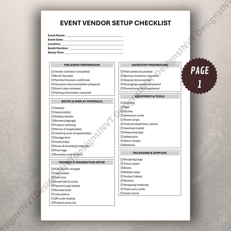 Event Vendor Setup Checklist Template - Etsy