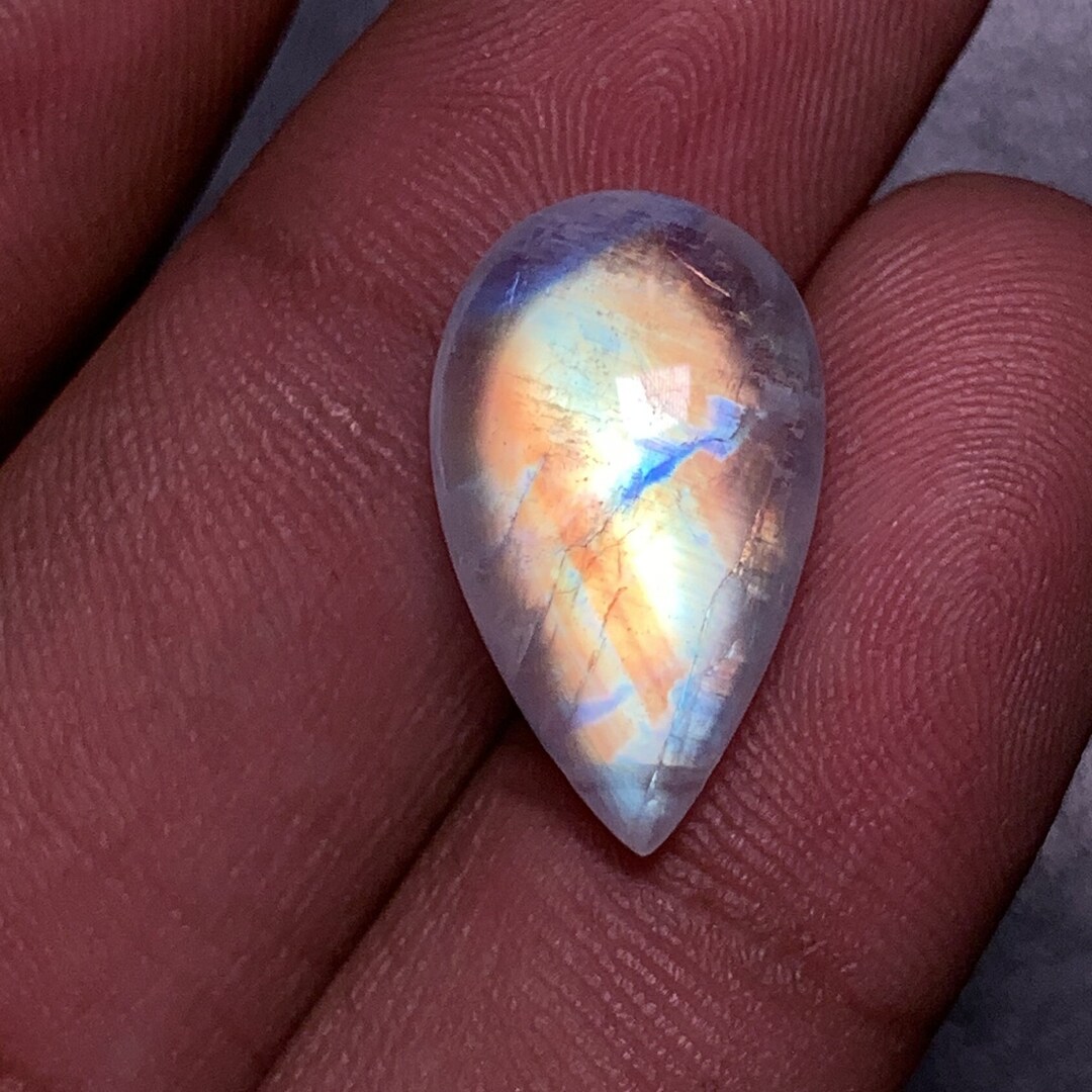 Natural Multi Blue Fire Rainbow Moonstone, Smooth Pear Shape 6A Quality ...