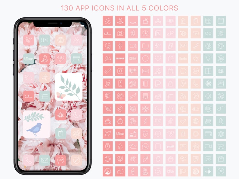 Spring Blush App Icons, Blush iPhone Icons for Spring, Spring Widgets ...