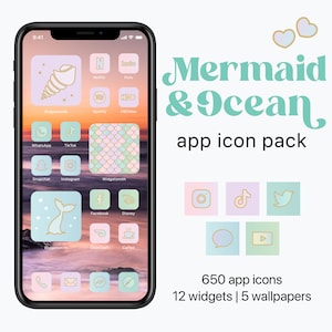 Mermaid App Icons, Ocean Ios Icons, Icons for Iphone, Mermaid & Ocean ...