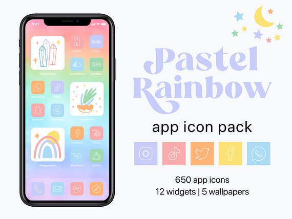 Rainbow App Icon Pack Pastel App Icons for Ios Rainbow - Etsy