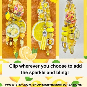 Fun Lemon Keychain, Beaded Lemon Slice Keychain, Citrus Fruit Slice ...